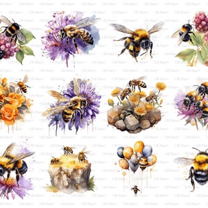 Watercolor Clipart Bumble Bee & Honey Bee Bundle Ultra-high Resolution ...