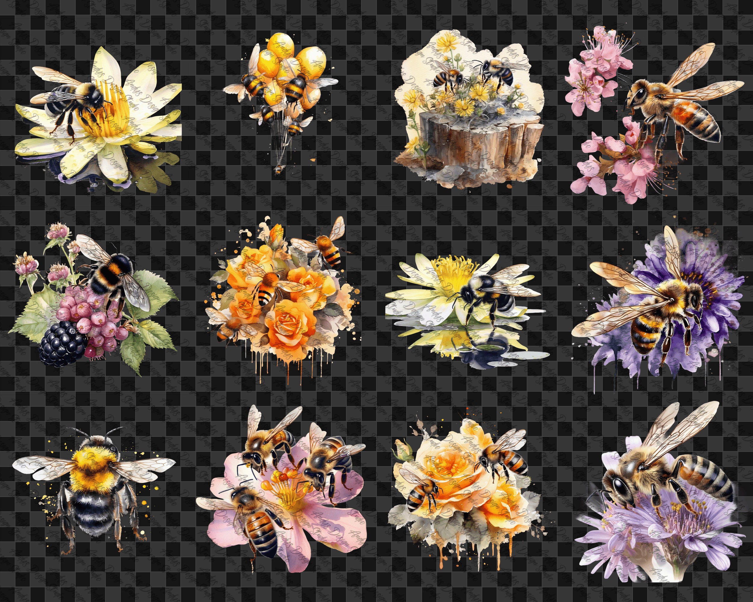 Watercolor Clipart Bumble Bee & Honey Bee Bundle Ultra-high - Etsy