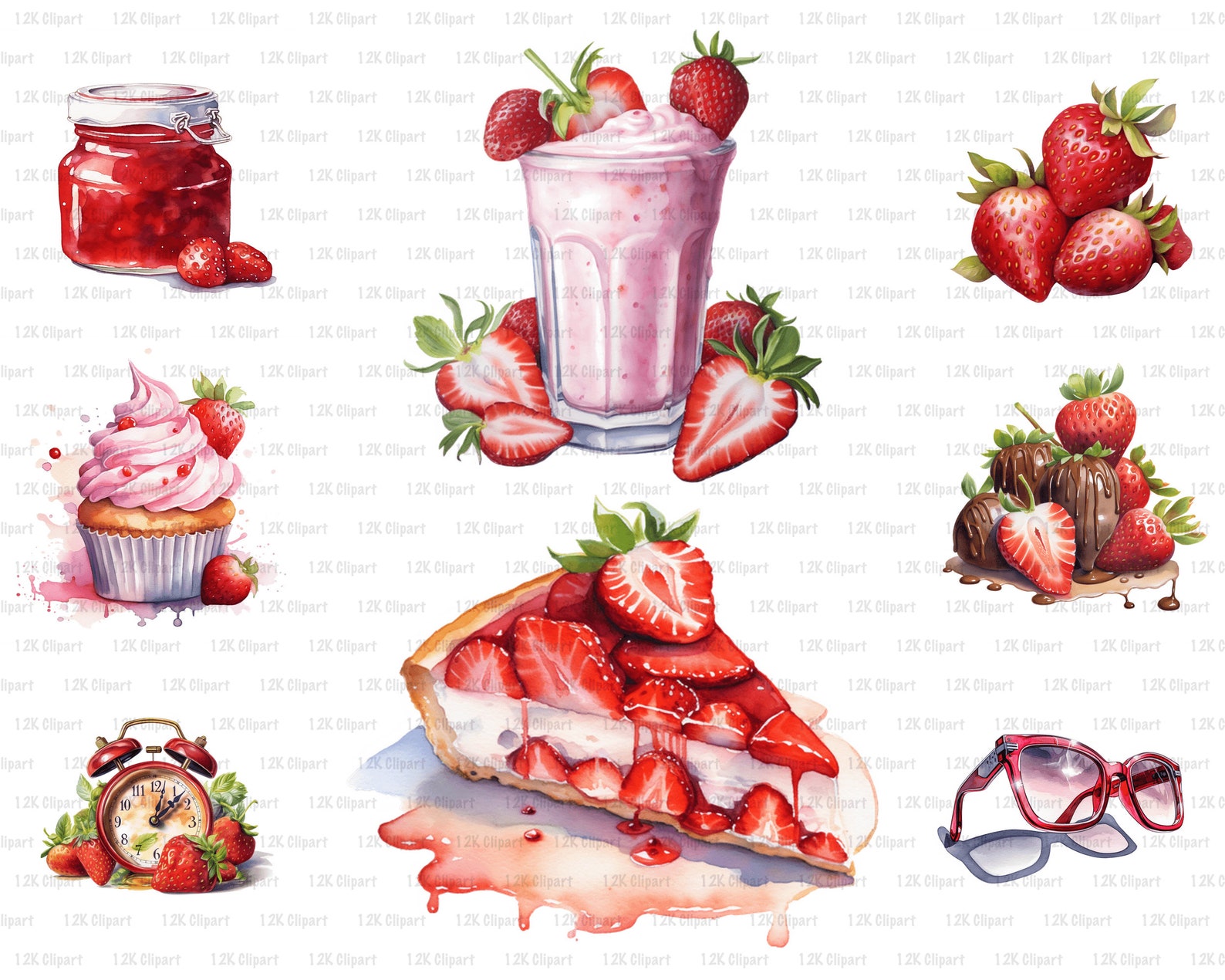 Watercolor Clipart Strawberries Bundle Ultra-high Resolution PNG, Cake ...