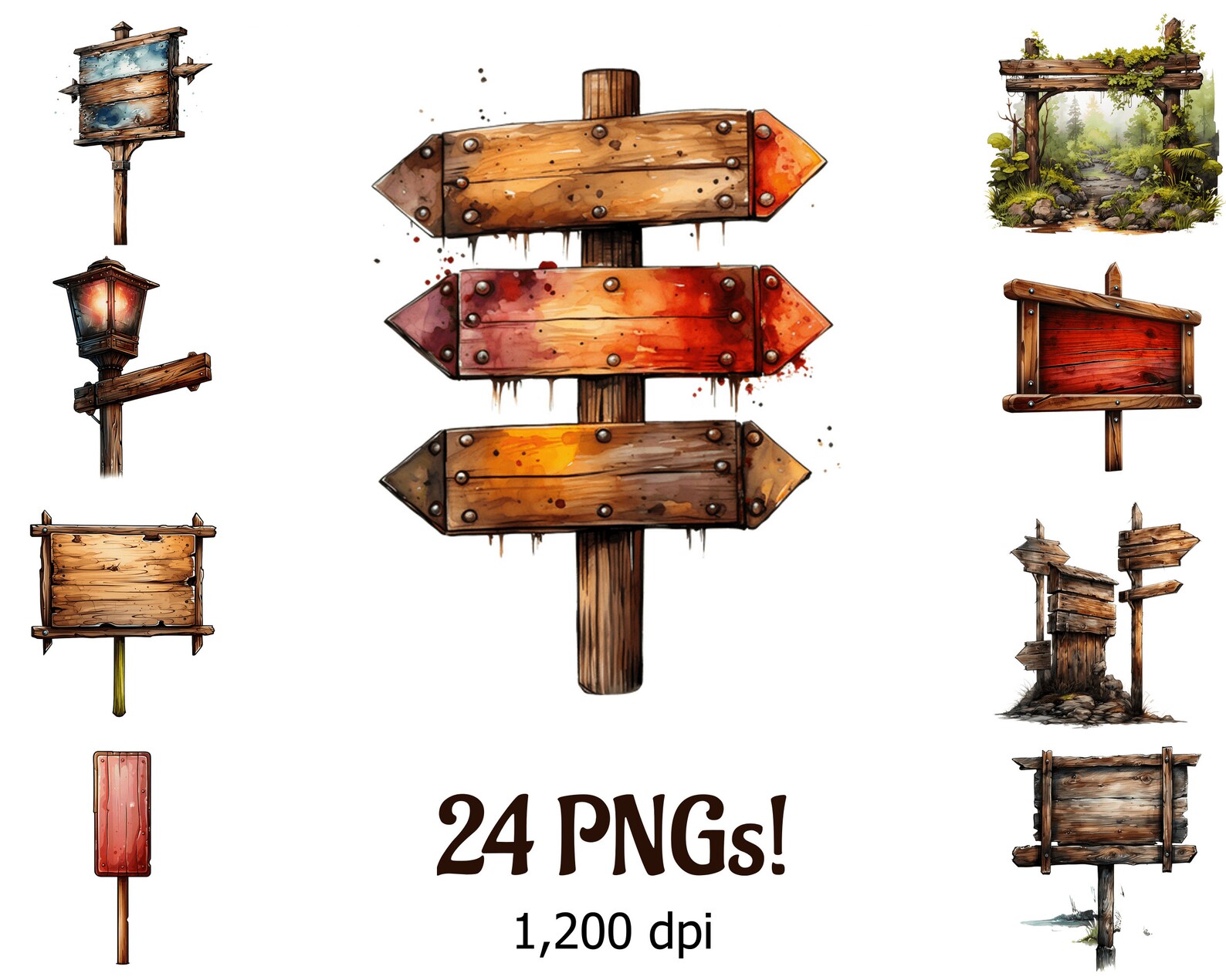 Watercolor Clipart Sign Posts Bundle Ultra-high Resolution PNG - Etsy