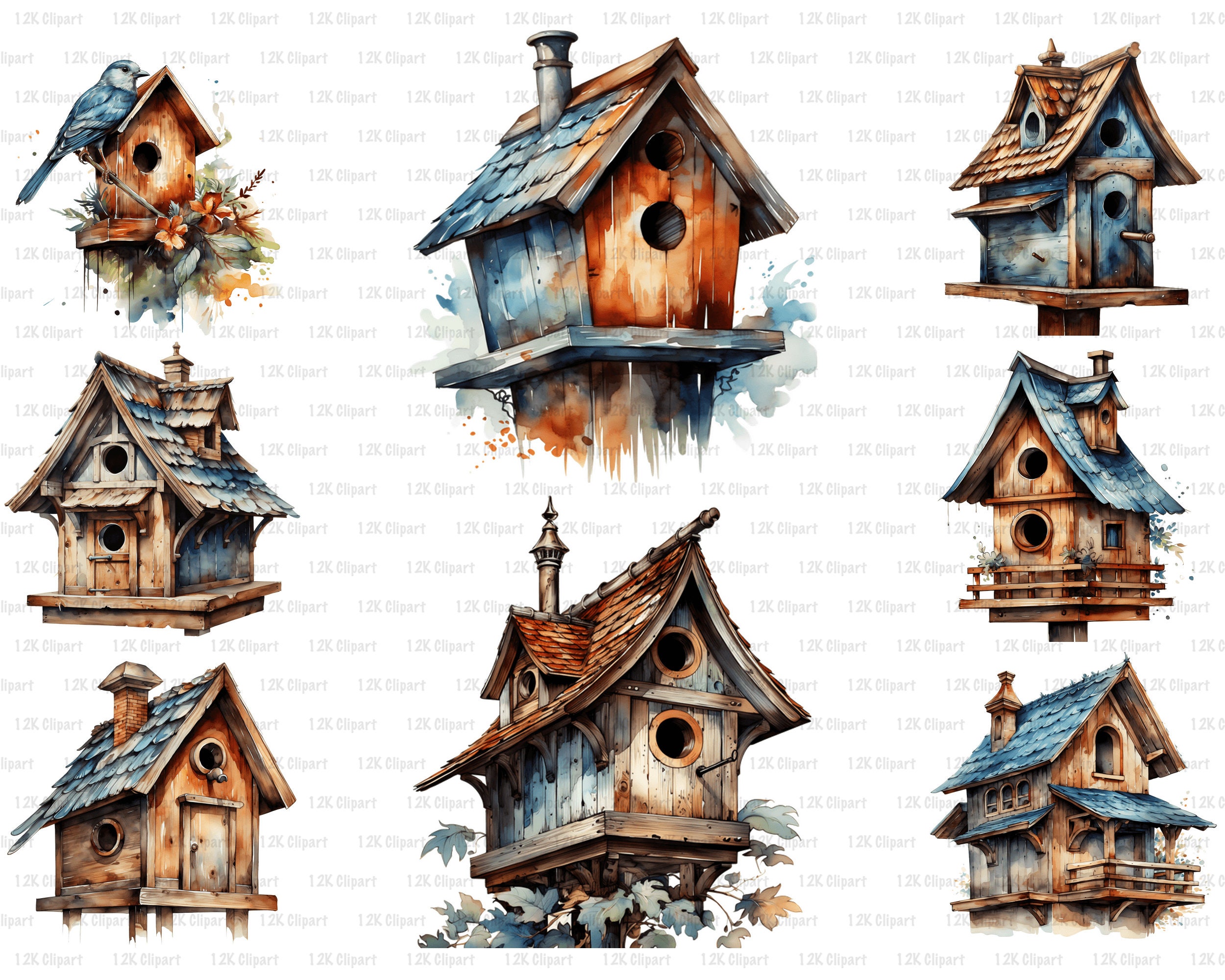 Watercolor Clipart Bird Houses Bundle Ultra-high Resolution PNG - Etsy