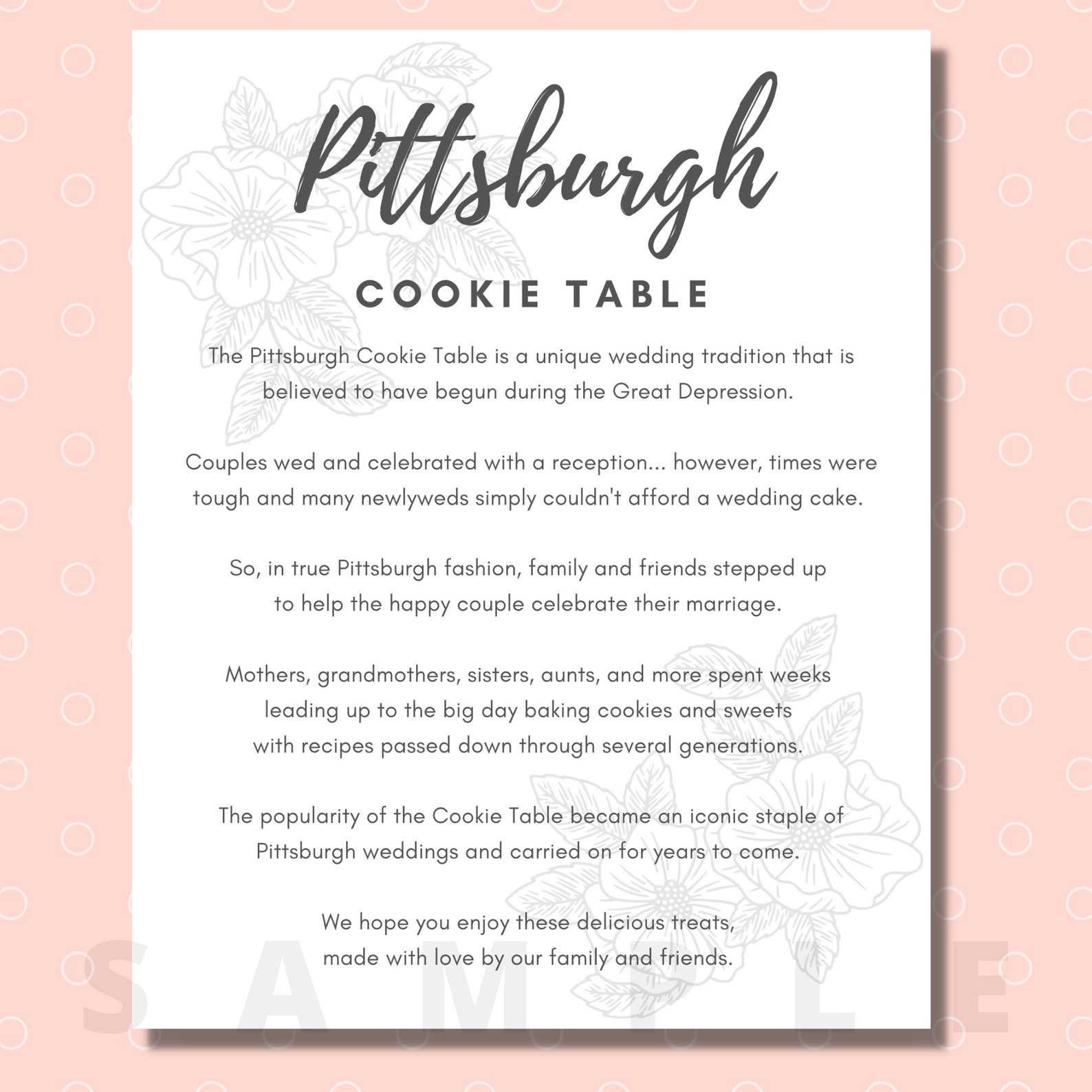 Pittsburgh Cookie Table Sign Printable PDF Digital Download - Floral ...