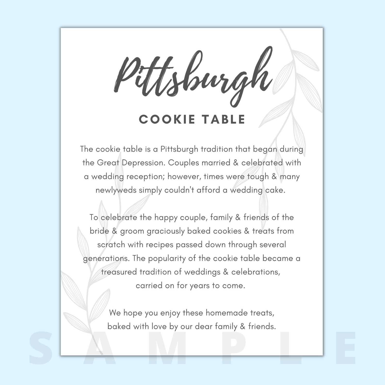 Pittsburgh Cookie Table Sign PRINTABLE Digital Download - Etsy