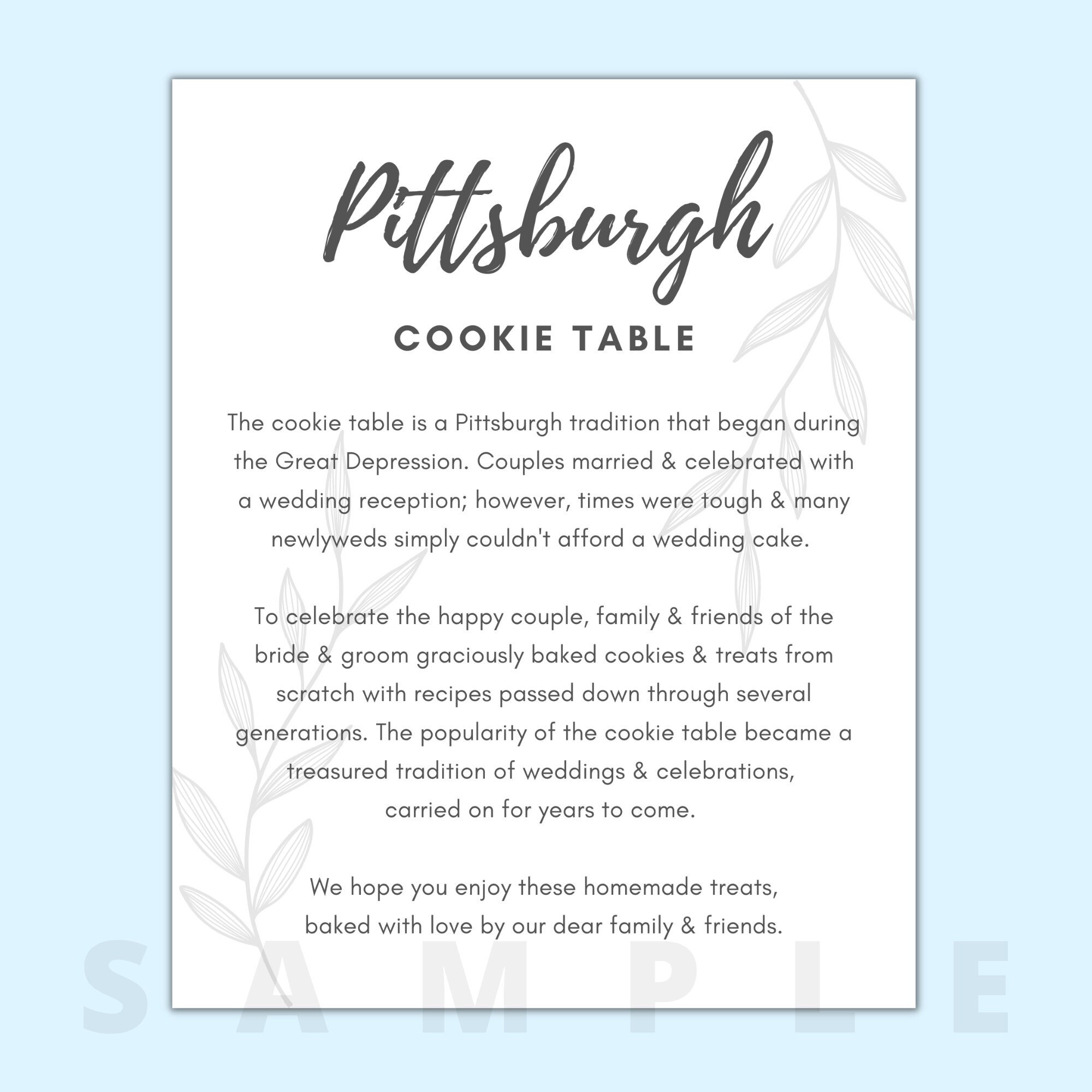 Pittsburgh Cookie Table Sign PRINTABLE Digital Download - Etsy