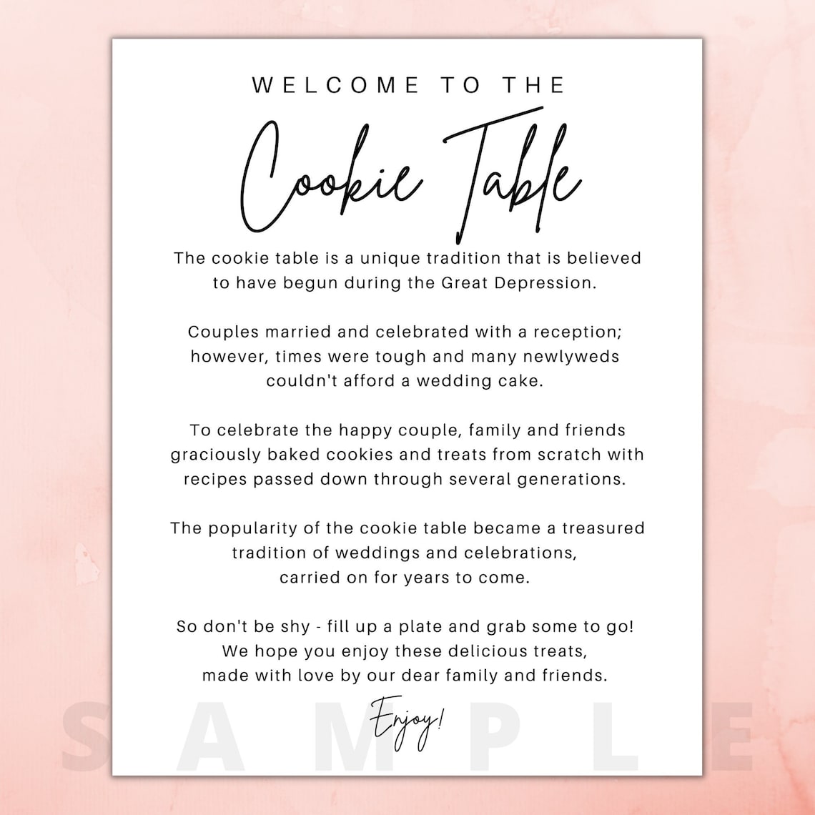 Generic Cookie Table Sign Poster Printable PDF JPG PNG Digital Download ...