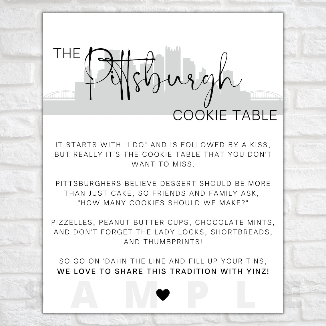 Pittsburgh Cookie Table Sign Poster PRINTABLE Digital Download ...