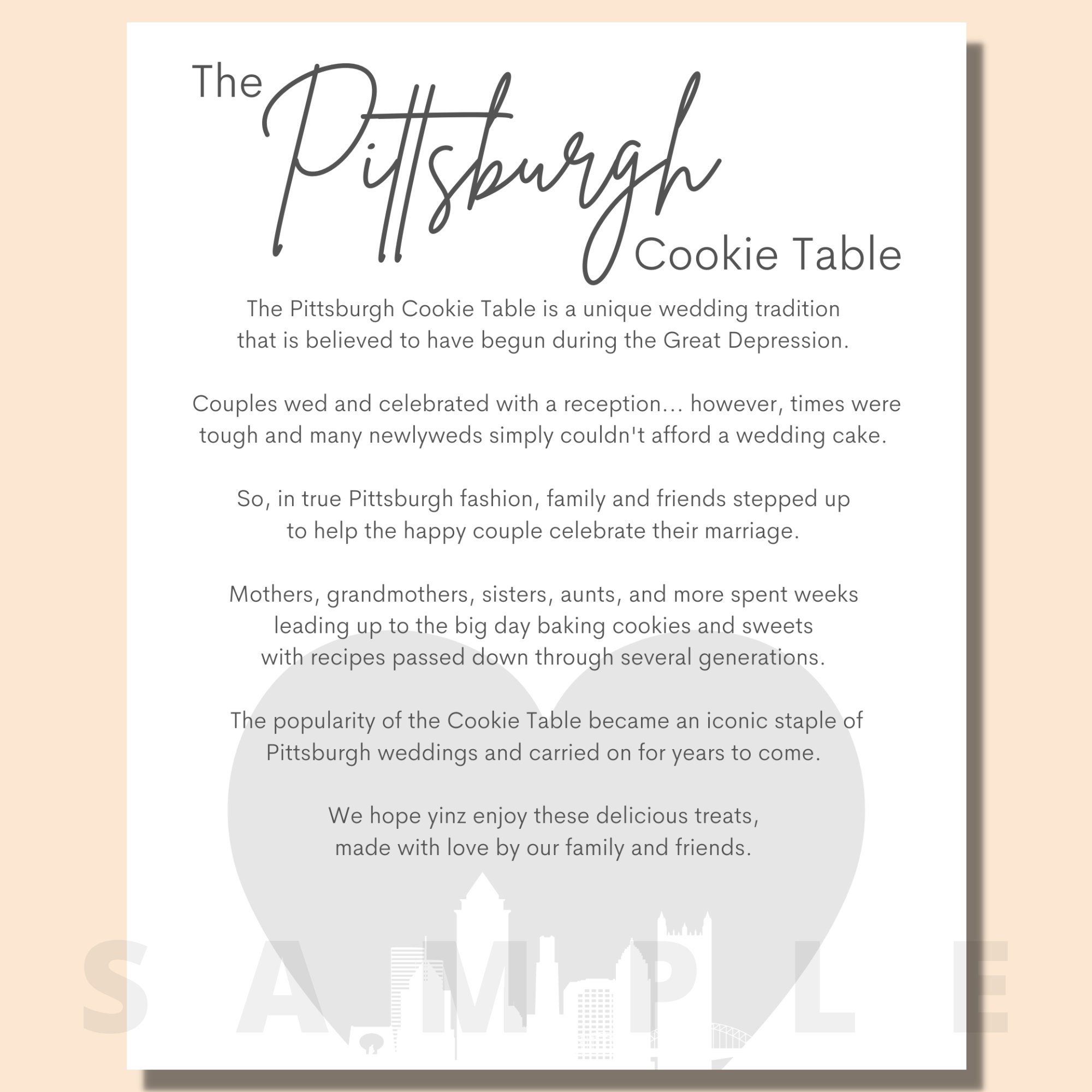 Pittsburgh Cookie Table Sign JPG Download 8x10 16x20 Inches - Etsy