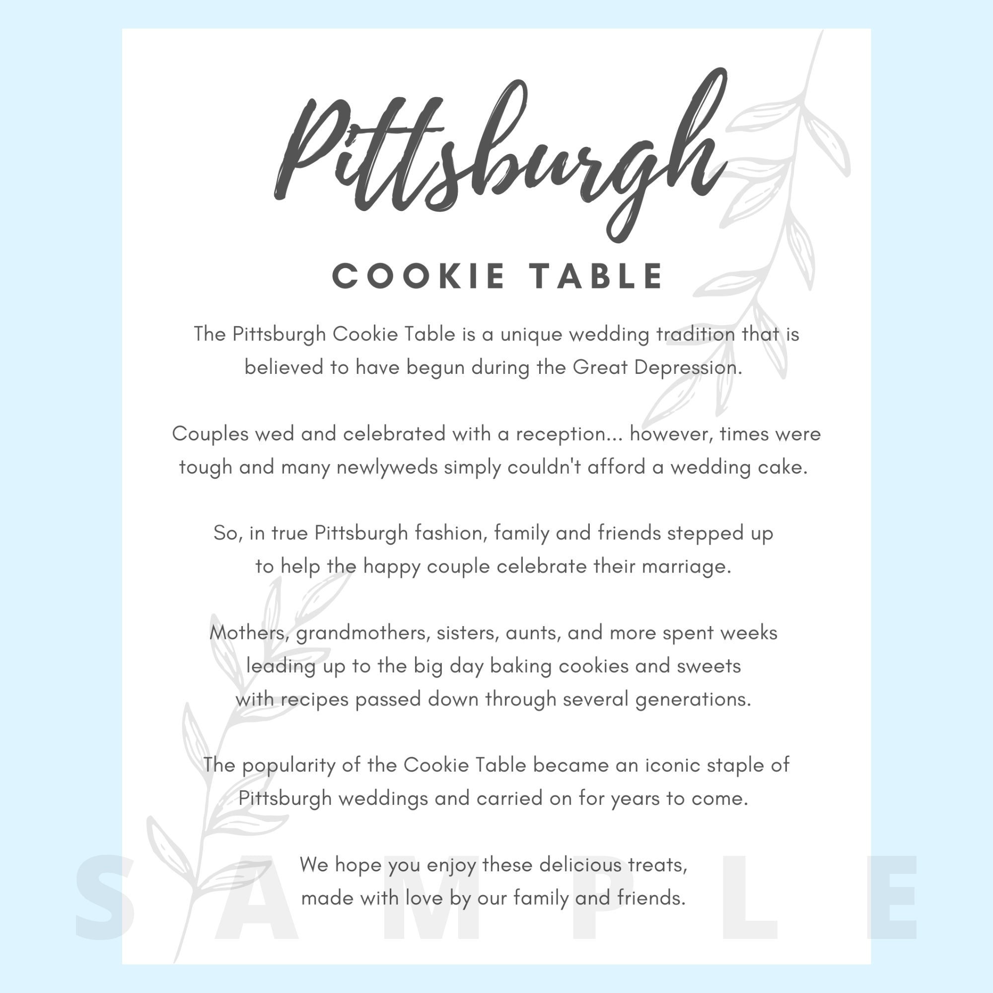 Pittsburgh Cookie Table Sign Printable PDF Digital Download - Leaves ...