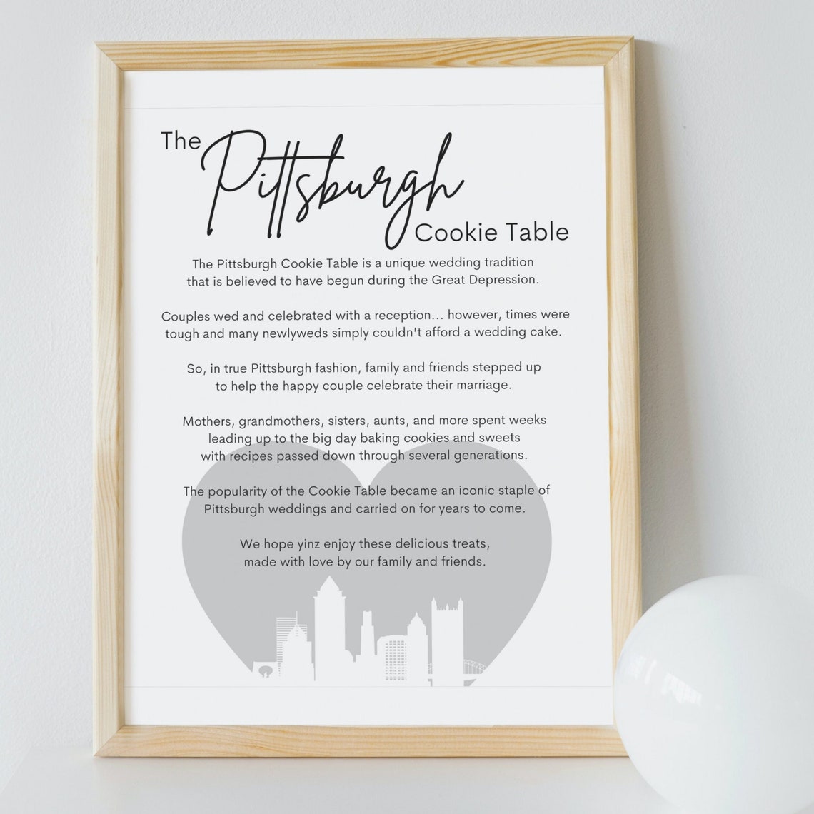 Pittsburgh Cookie Table Sign JPG Download 8x10 | 16x20 Inches - Heart ...