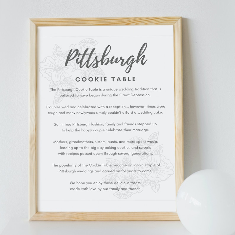 Pittsburgh Cookie Table Sign Printable PDF Digital Download - Floral ...