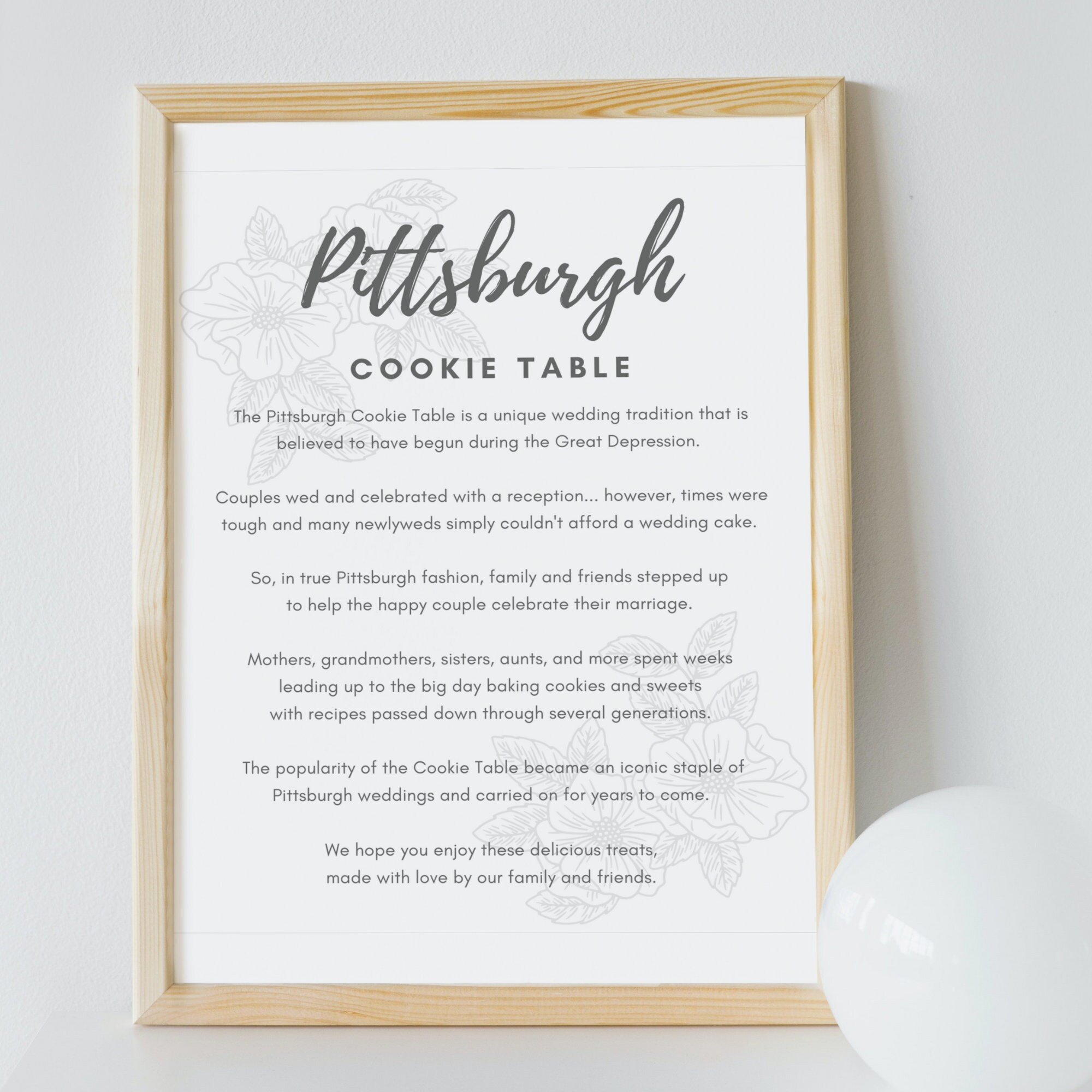 Pittsburgh Cookie Table Sign Printable PDF Digital Download - Floral ...