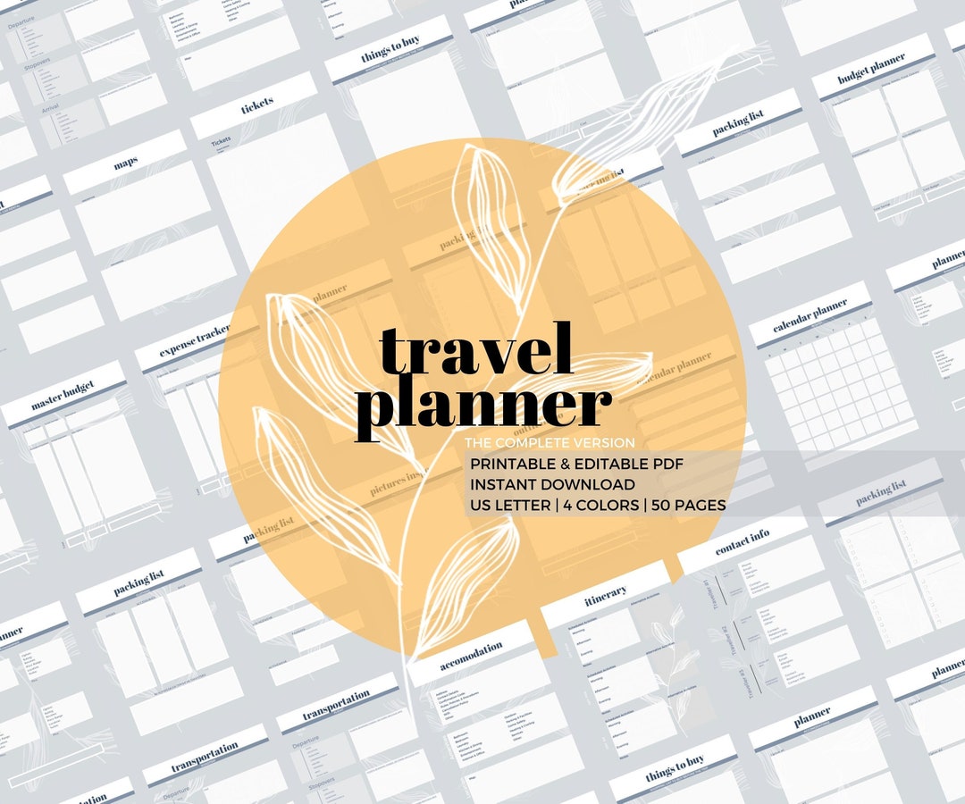 50 Printable Editable Travel Planner Travel Template Travel Itinerary ...