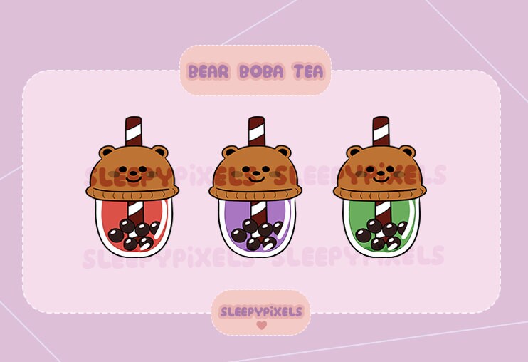 Cute Bear Boba Tea Purple/red/green Twitch Emote/badge/channel - Etsy