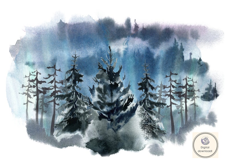 Misty Forest Wall Art Digital Download Print Watercolor - Etsy Australia