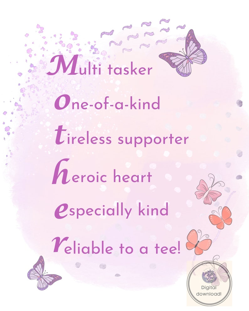 Mother Digital Download Wall Art. Acrostic Poem for Mom, Minimalist ...
