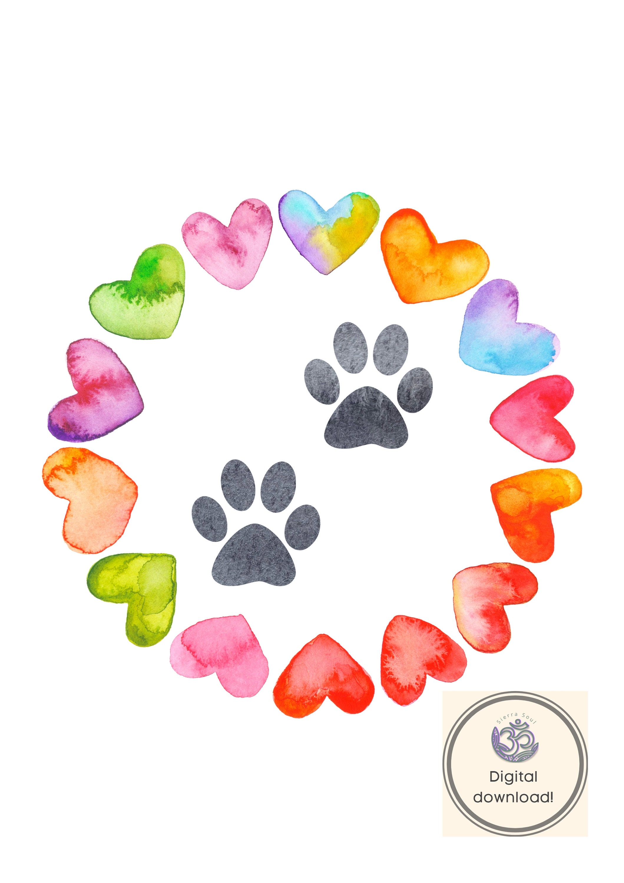 Pet Loss, Digital Download Print, Circle or Hearts, Rainbow Hearts, Paw ...