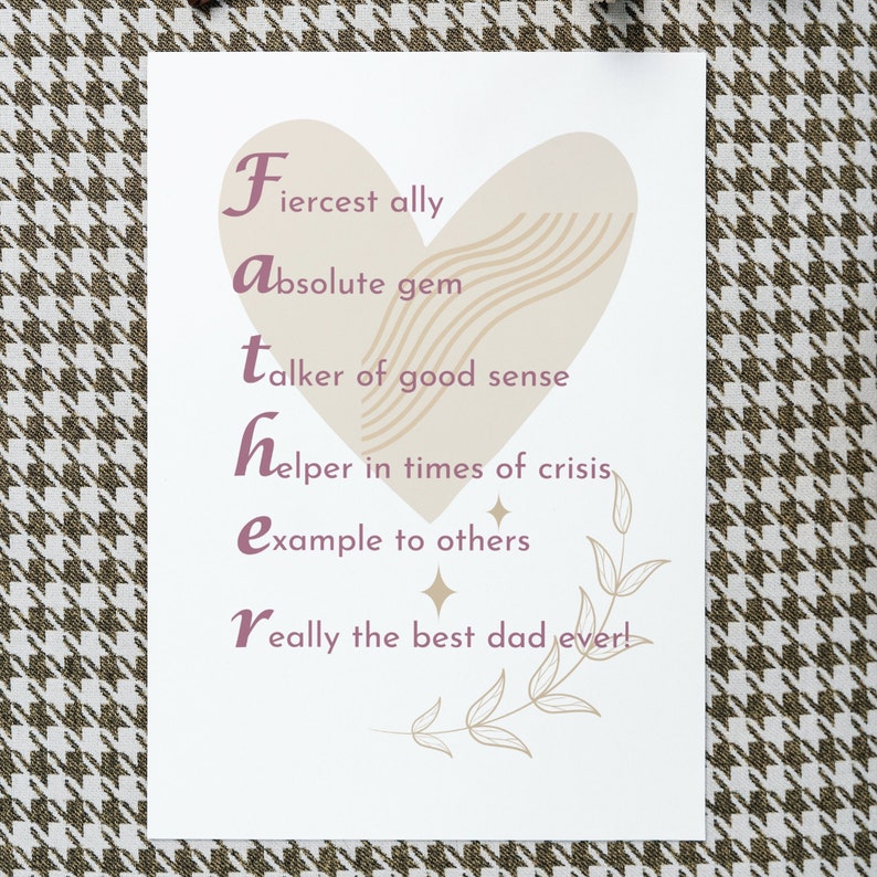 Father Acrostic Poem, Digital Download Wall Art, Minimalist Boho Print ...