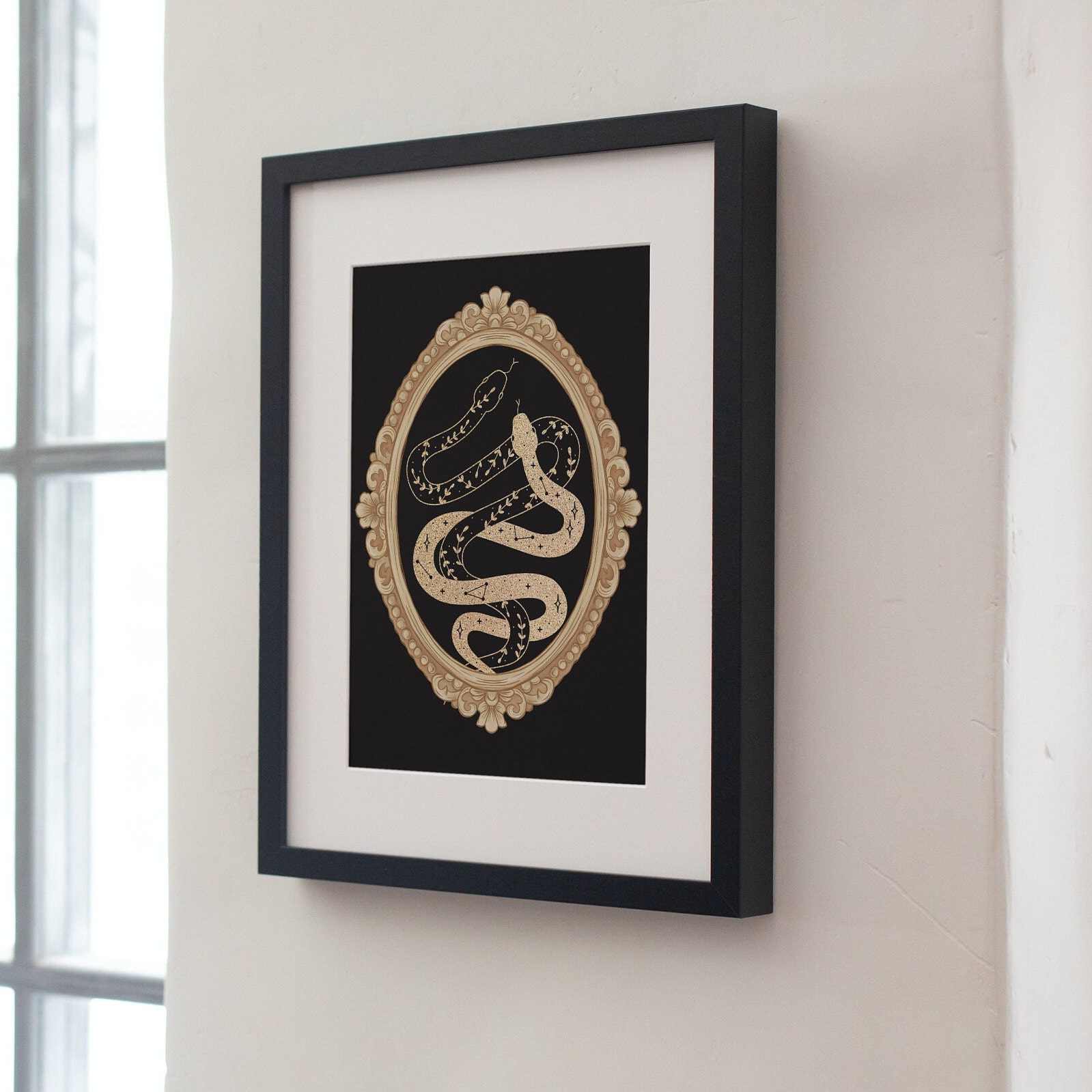 Golden Snakes Intertwined in Oval Antique Frame Digital - Etsy