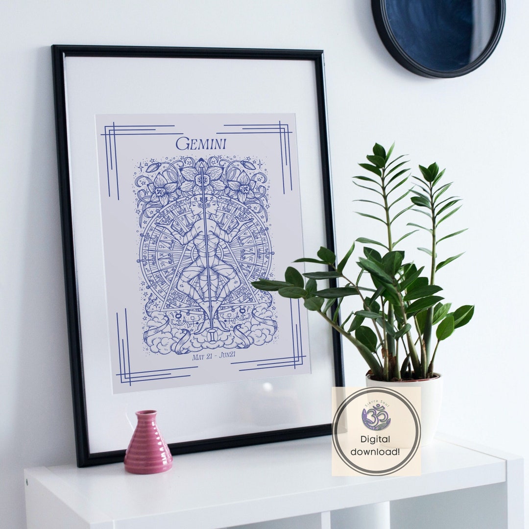 Gemini Instant Digital Download, Vintage Astrology Wall Art, Printable ...