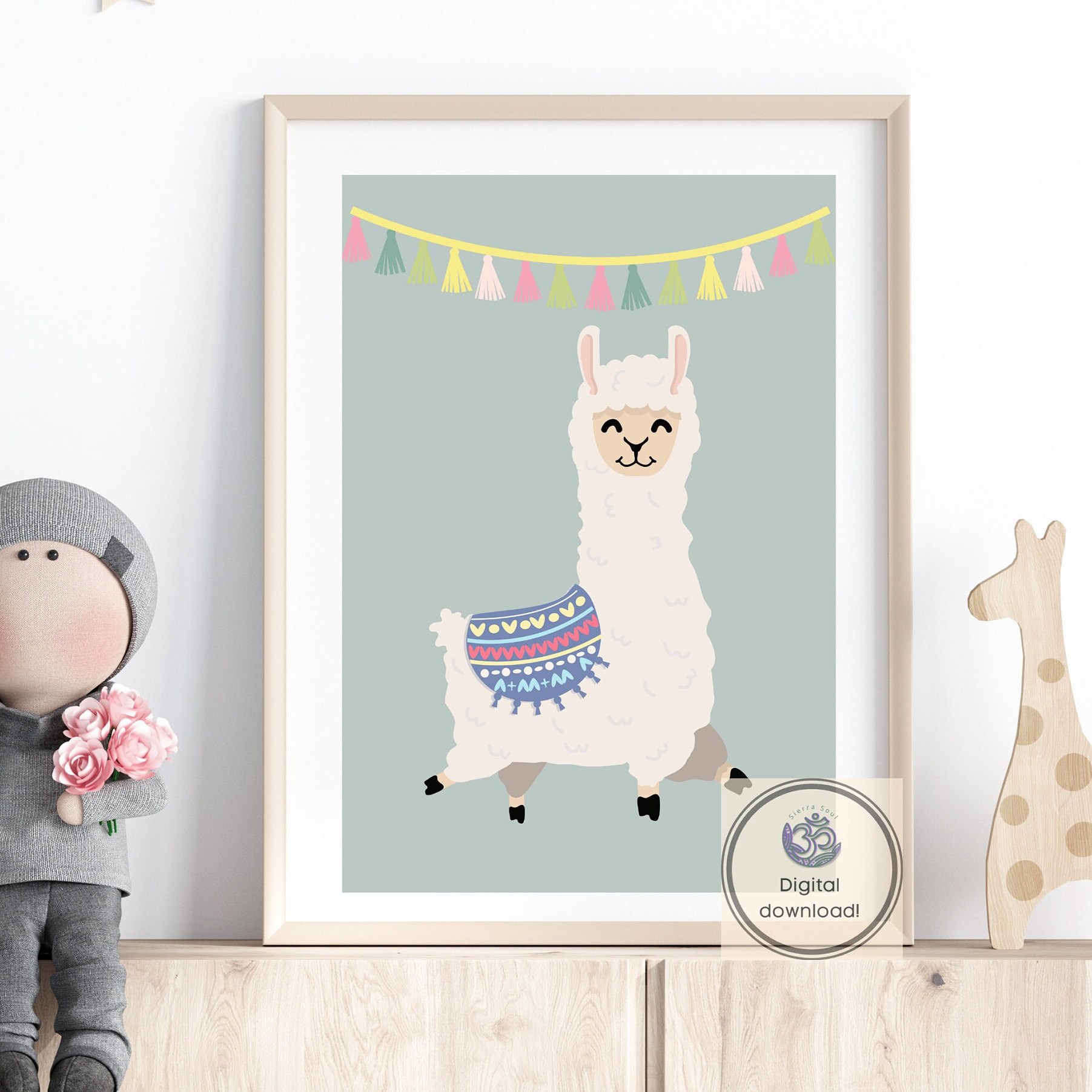 Llama Nursery Print, Digital Download, Alpaca Wall Art, Childs Bedroom ...
