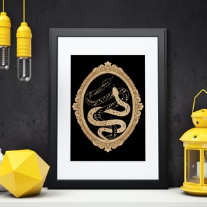 Golden Snakes Intertwined in Oval Antique Frame, Digital Download Print ...