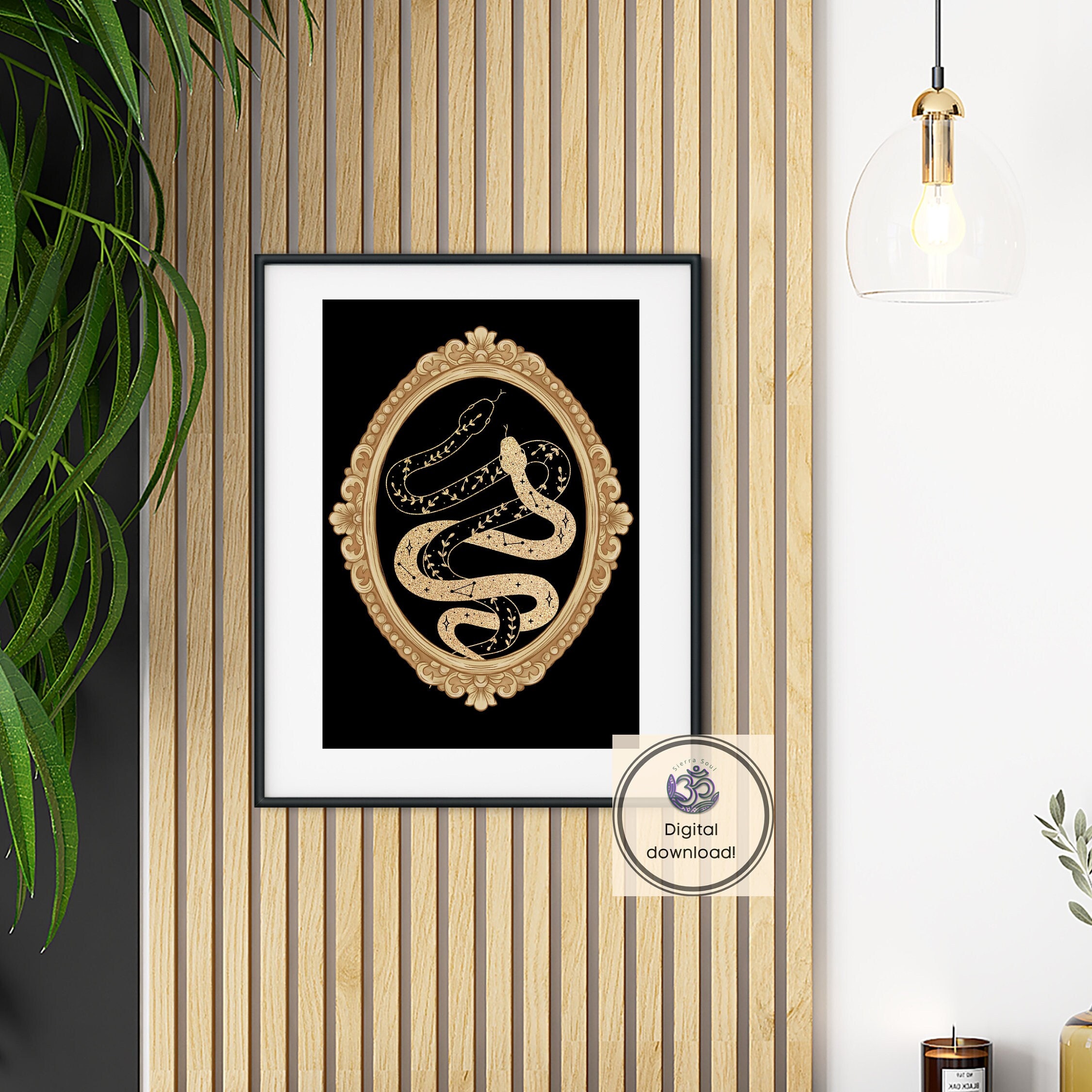 Golden Snakes Intertwined in Oval Antique Frame, Digital Download Print ...