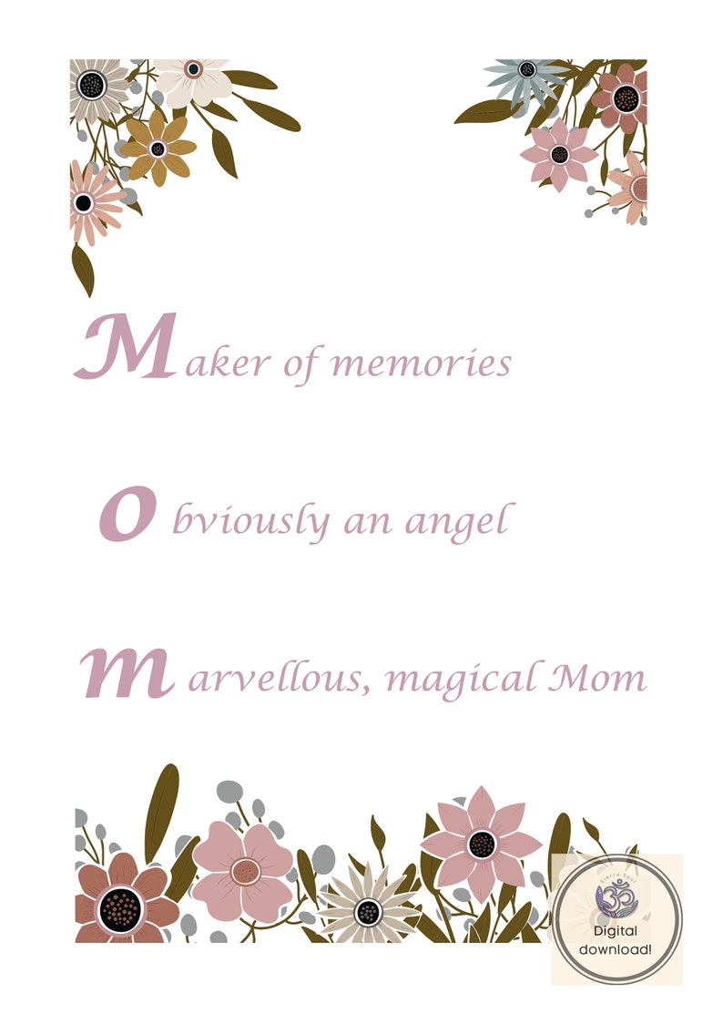 Mom Acrostic Poem, Digital Download Wall Art, Minimalist Boho Print ...