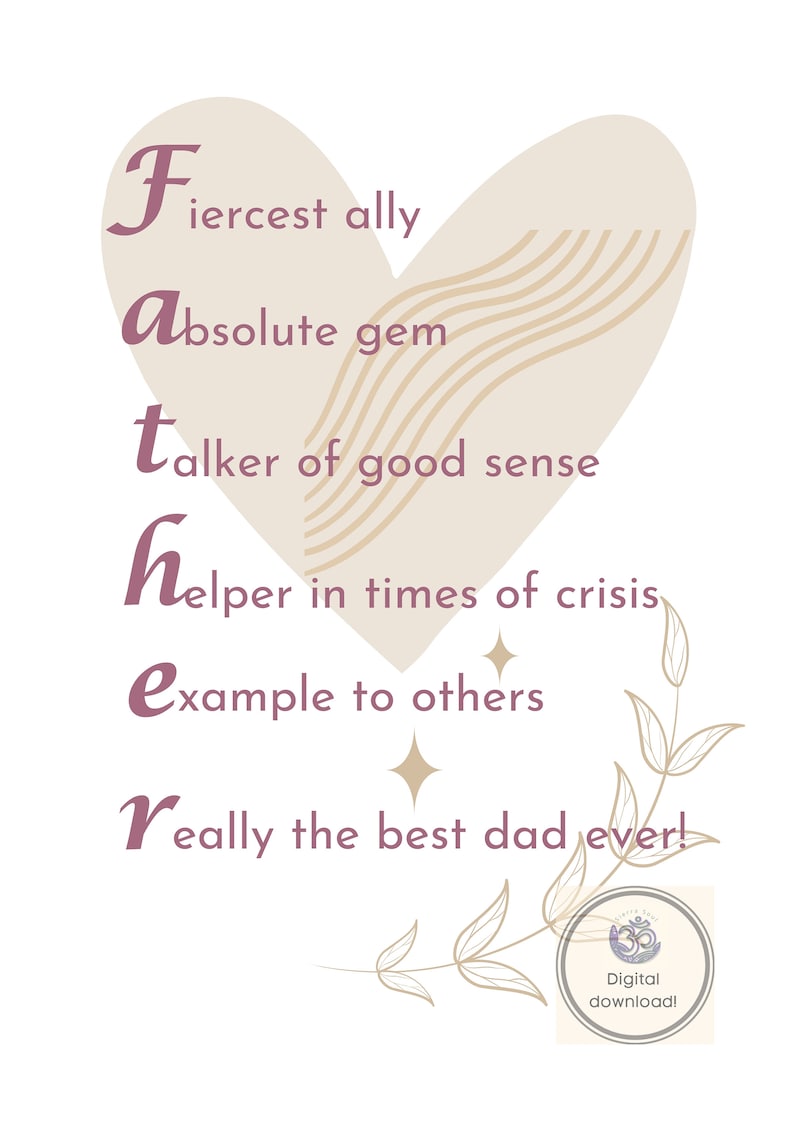 Father Acrostic Poem, Digital Download Wall Art, Minimalist Boho Print ...