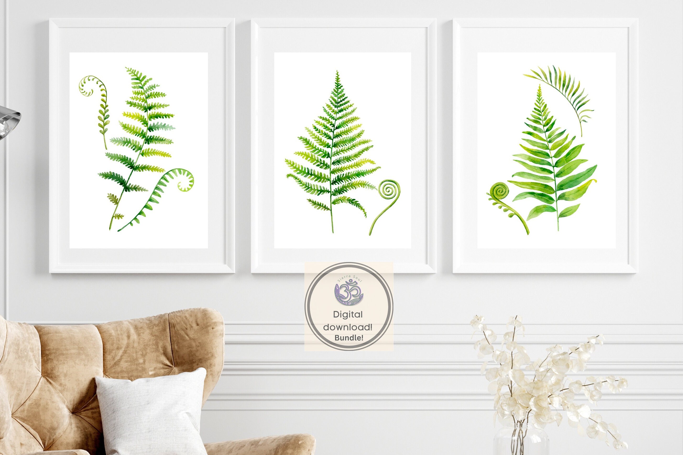 Fern Wall Art, Set of 3, Digital Download Prints, Botanical Room Decor ...