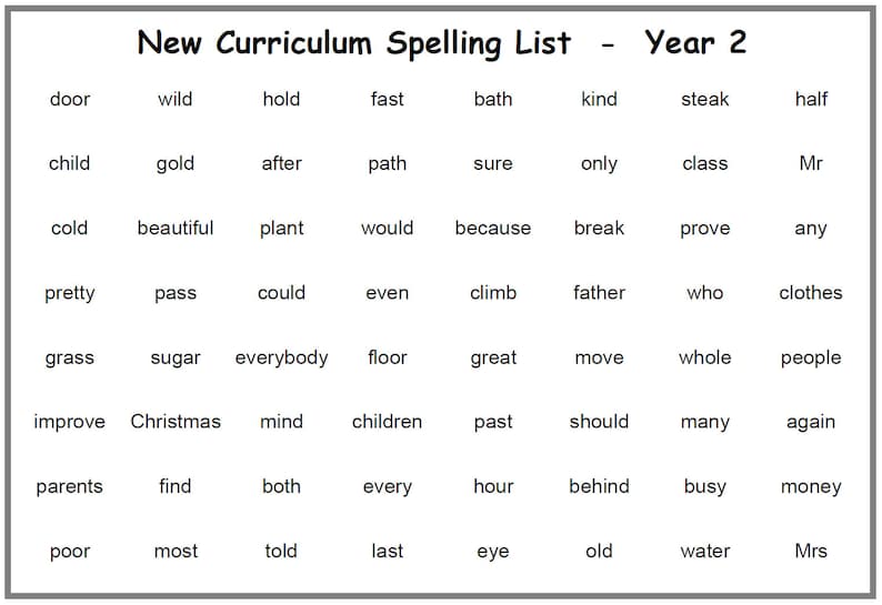 Year 2 Spelling Mat / Practise Resource - All 64 National Curriculum ...