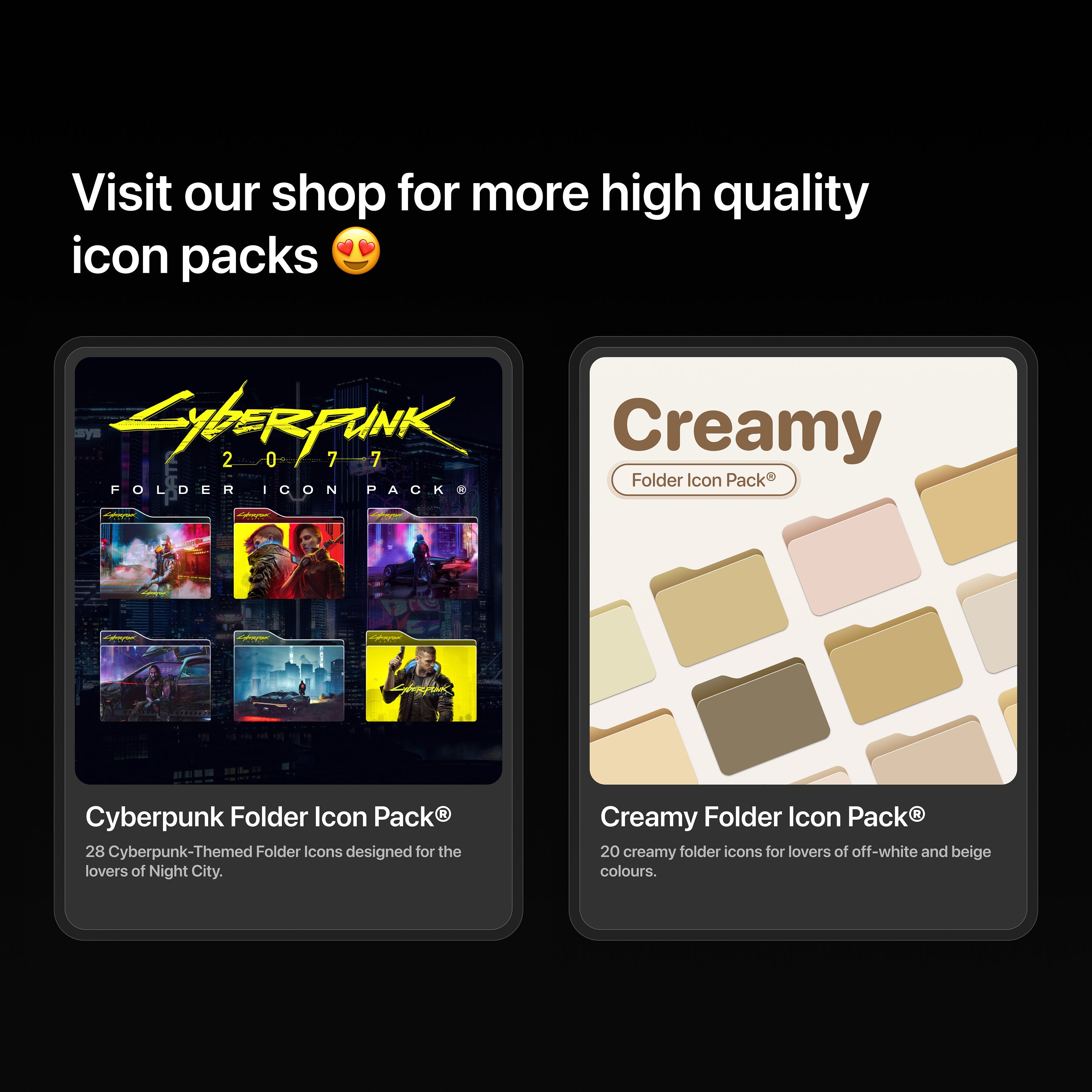 Noir Folder Icon Pack® for Macos and Windows | 1,070 Dark Folder Icons ...