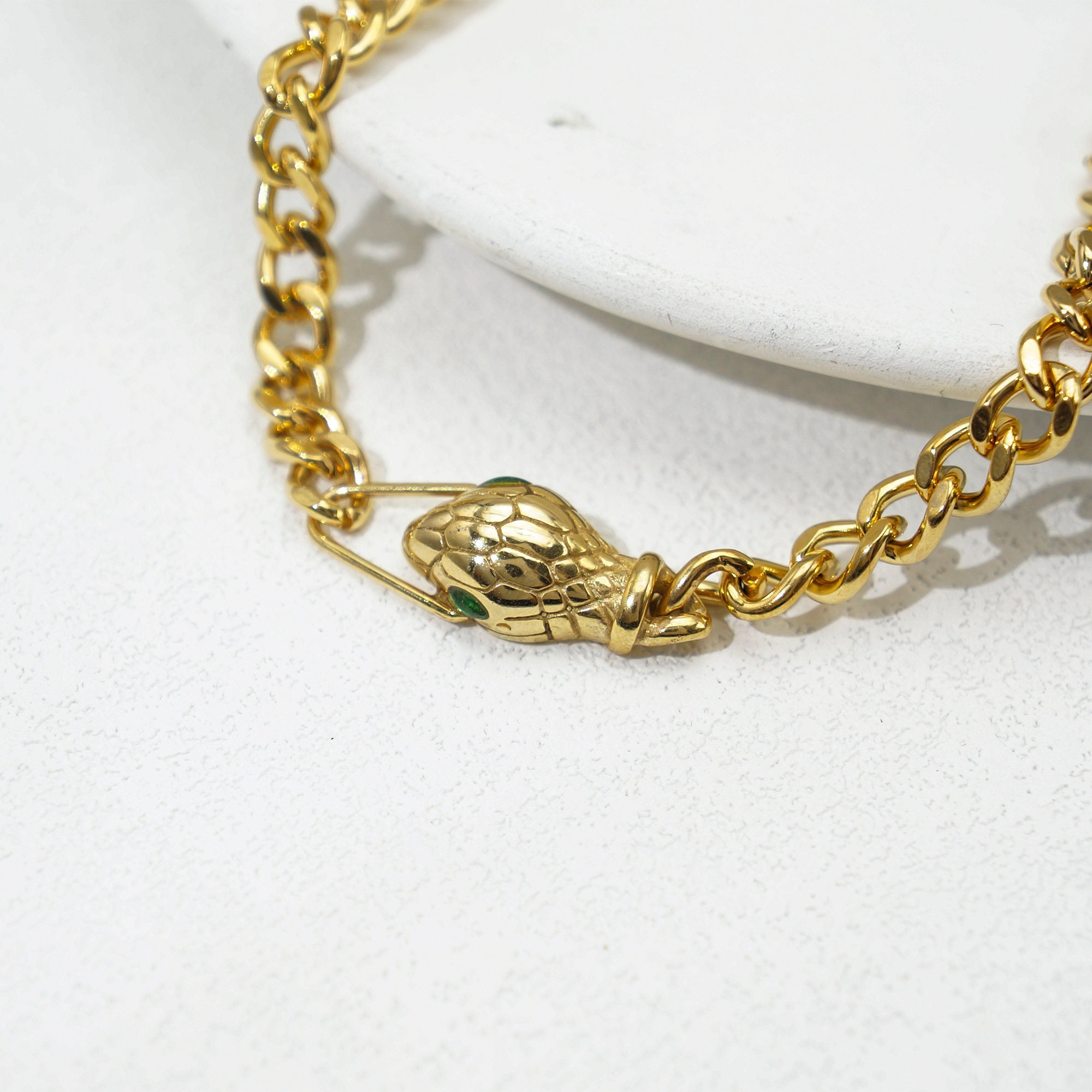 18K Gold Snake Bracelet,serpent Bracelet, Minimal Snake Head Bracelet ...