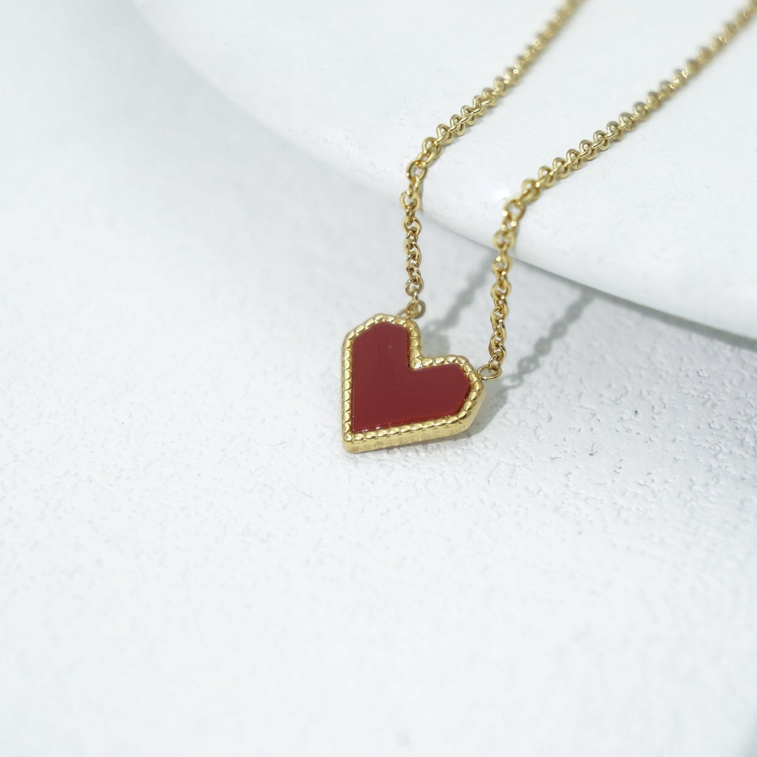18k Gold Filled Mini Red Heart Necklace,red Heart Choker,tiny Heart ...