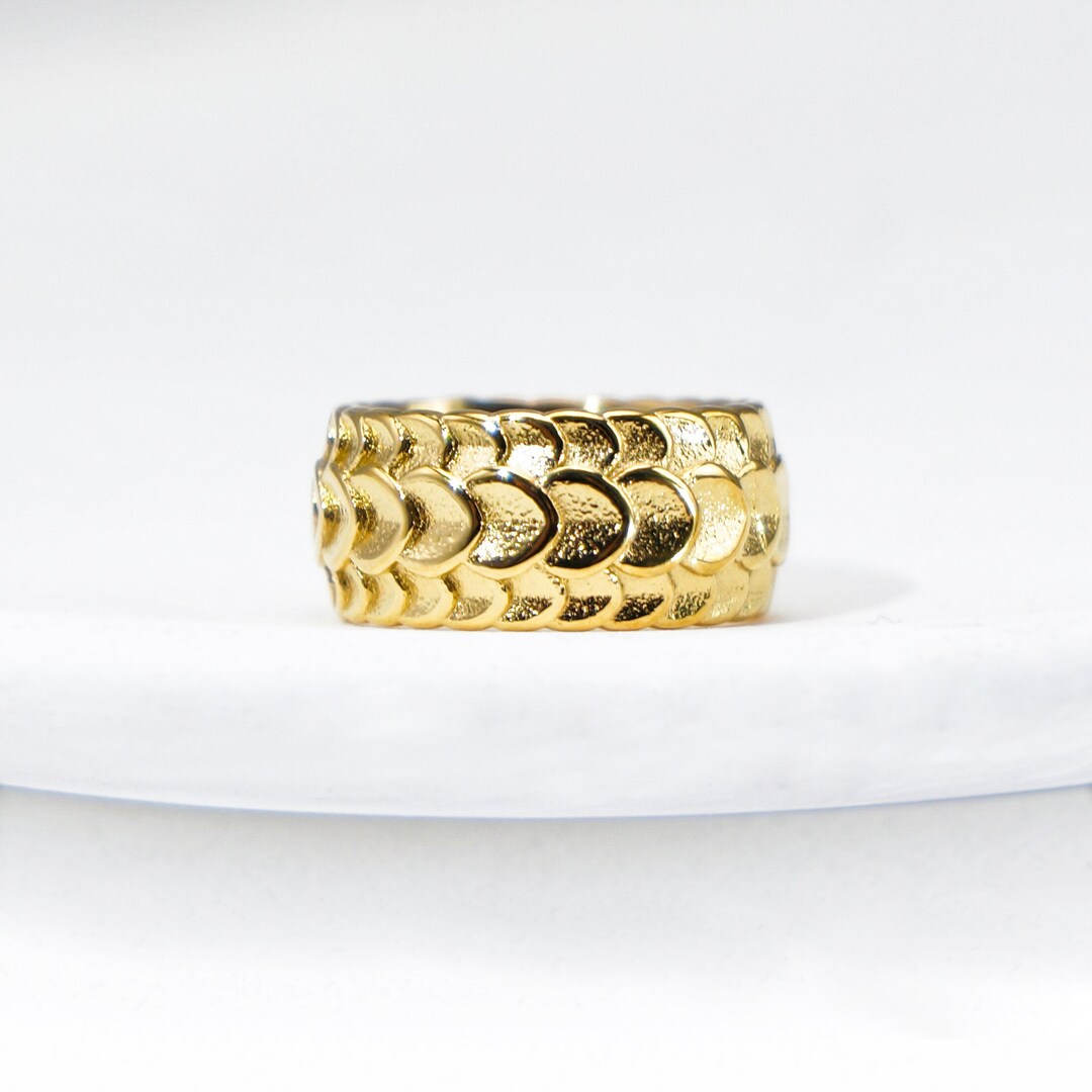 Fish Scale Ring, Cameo Ring Unique Ring, Gold/silver Steel Personality ...