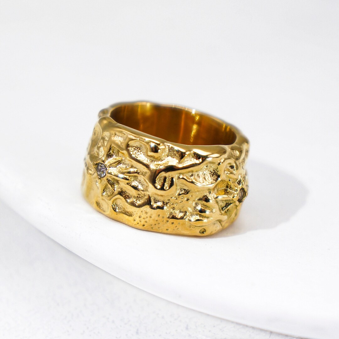Irregular Cameo Setting Zirconia Ring, Unique Rings, Gold/silver ...