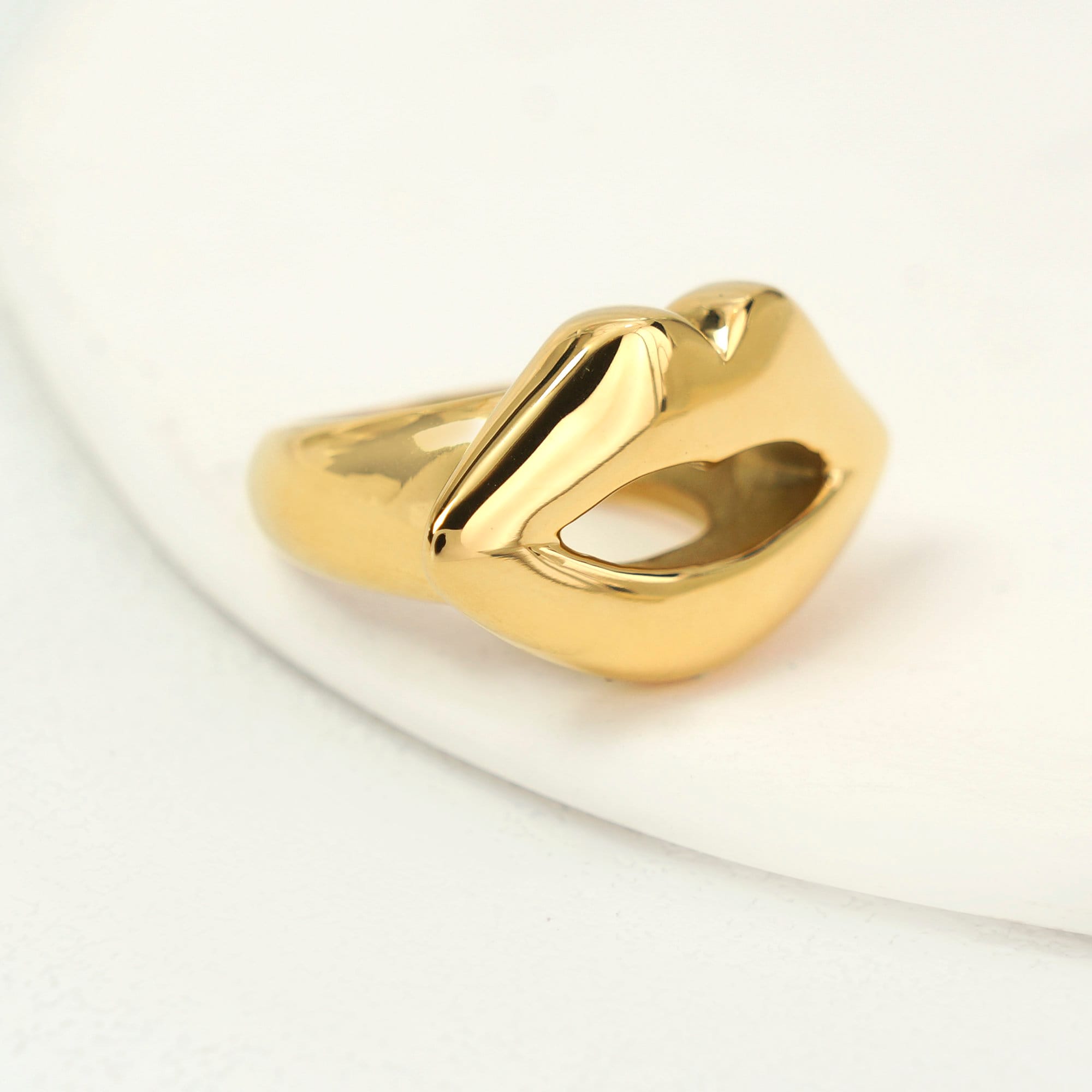 Lips Gold Plated Ring,mouth Ring,lip Shape Ring,silver Lip Design Ring ...