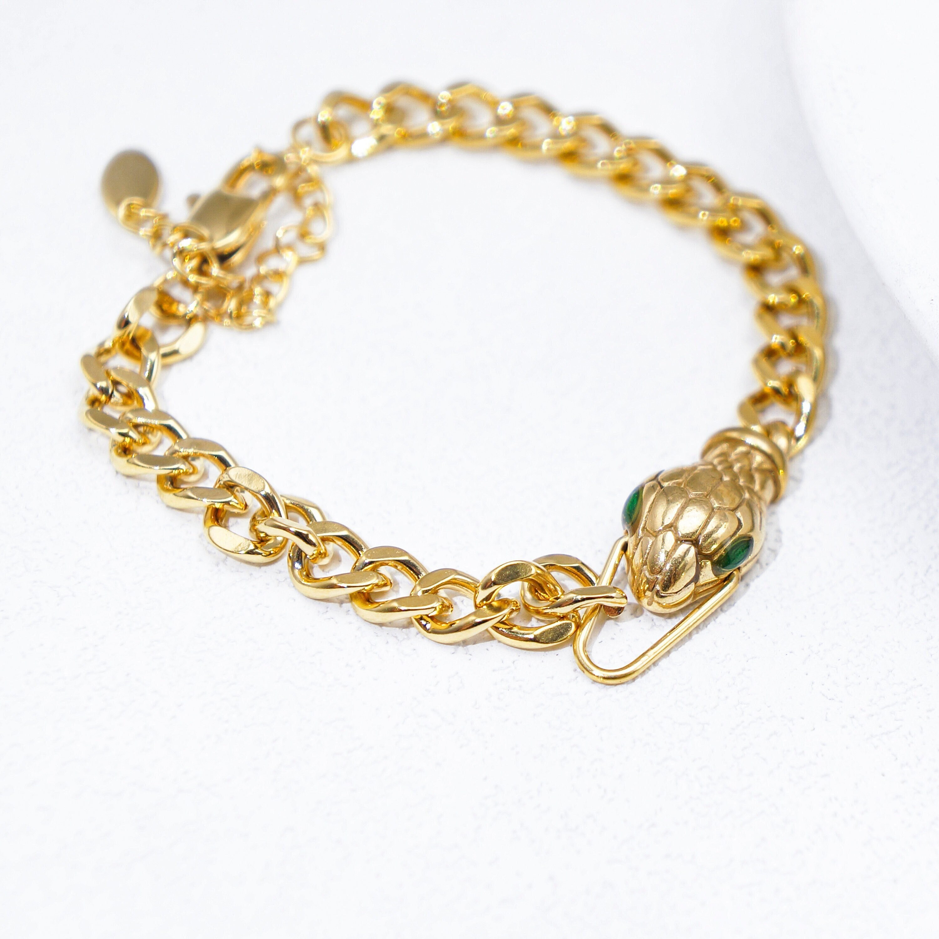 18K Gold Snake Bracelet,serpent Bracelet, Minimal Snake Head Bracelet ...