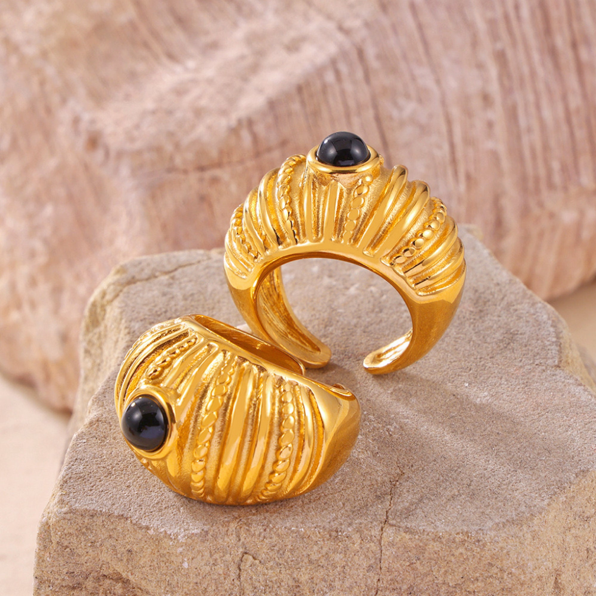 Vintage Thread Wide Ring-gold/silver,natural Tiger Eye Gemstone Ring ...