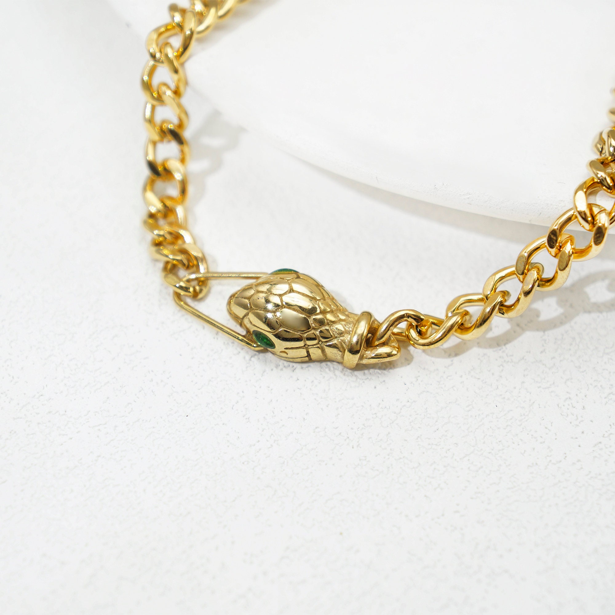 18k Gold Serpant Necklace,snake Head Choker Necklace,chunky Cuban Chain ...