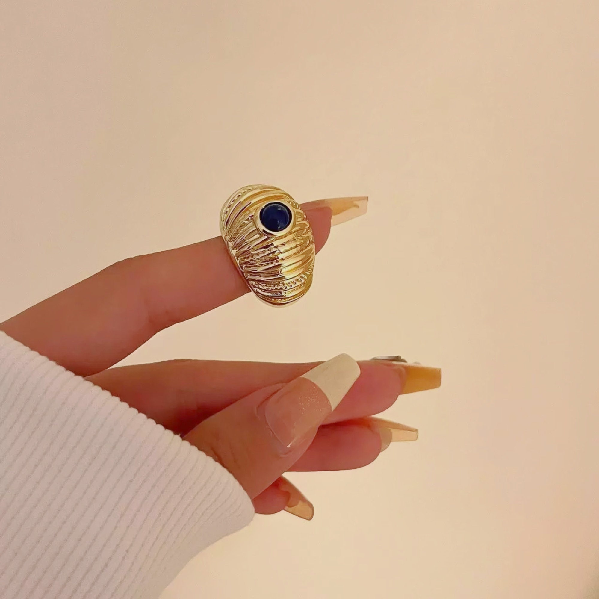 Vintage Thread Wide Ring-gold/silver,natural Tiger Eye Gemstone Ring ...