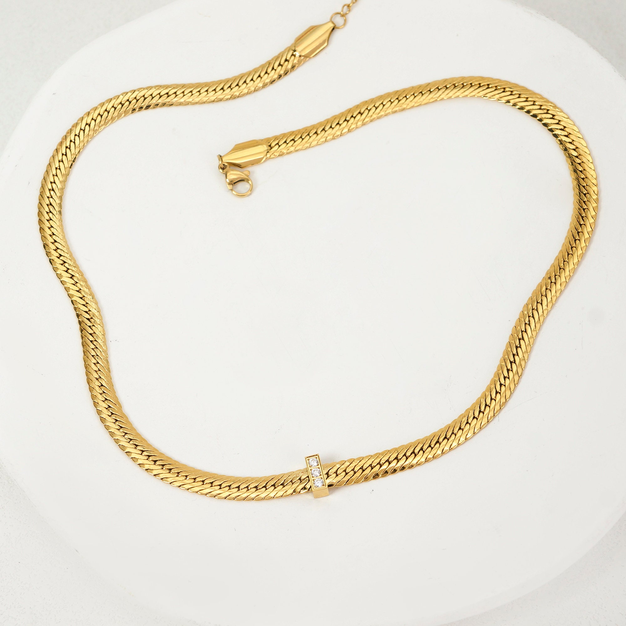 Herringbone Necklace Gold, Snake Chain, 18k Gold Flat Chain Necklace ...