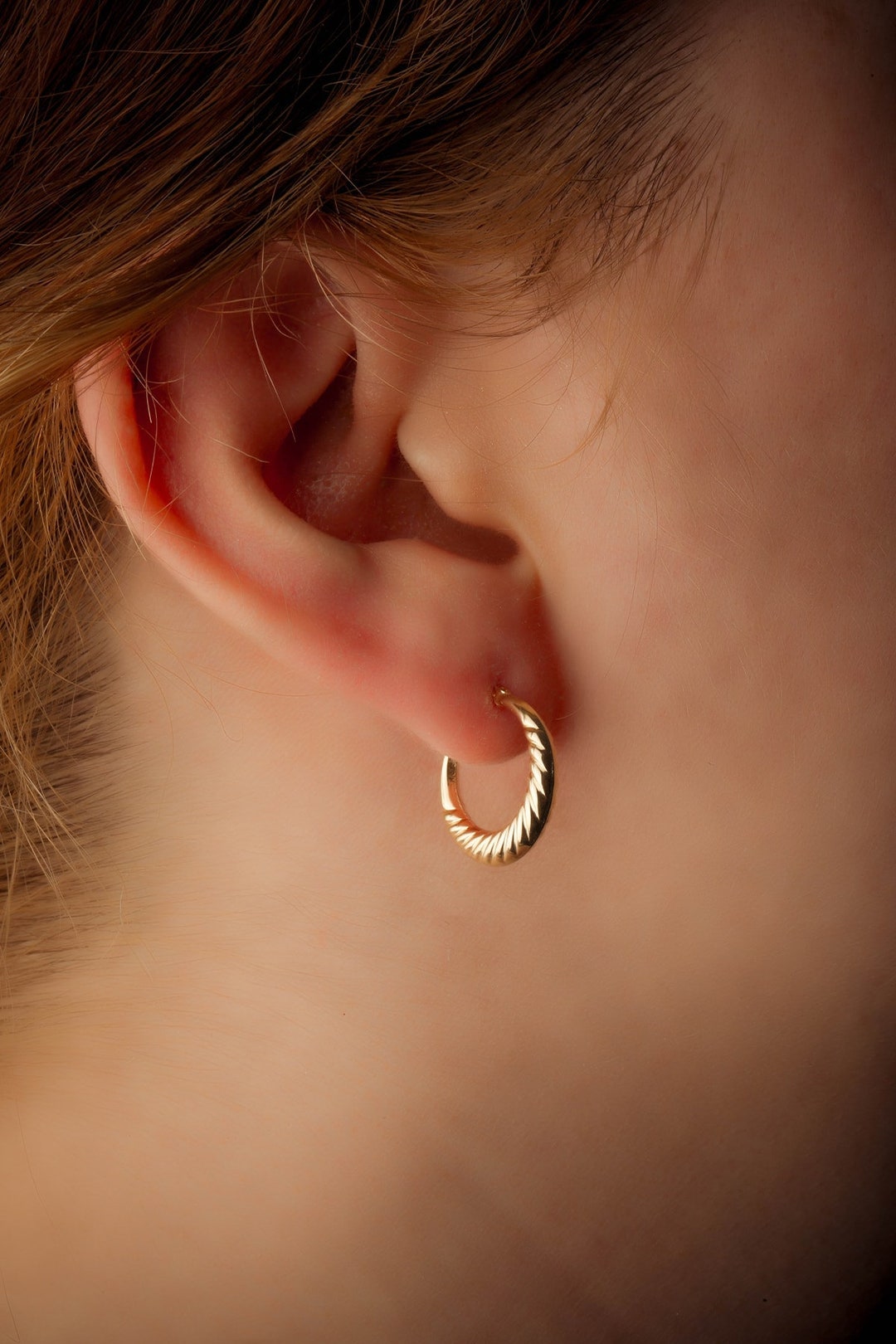 Croissant Hoops 14K Gold Twisted Hoop Ridged Hoop Earrings - Etsy