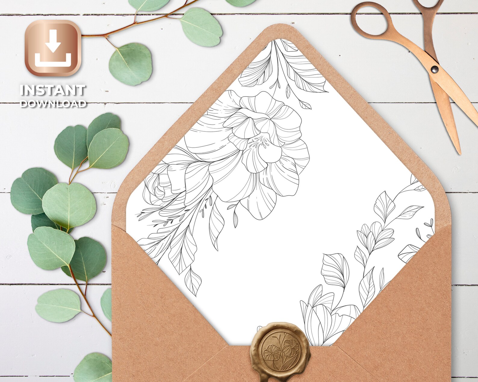 Envelope Liner Template, Hand Drawn Flowers, Printable Envelope Liner ...