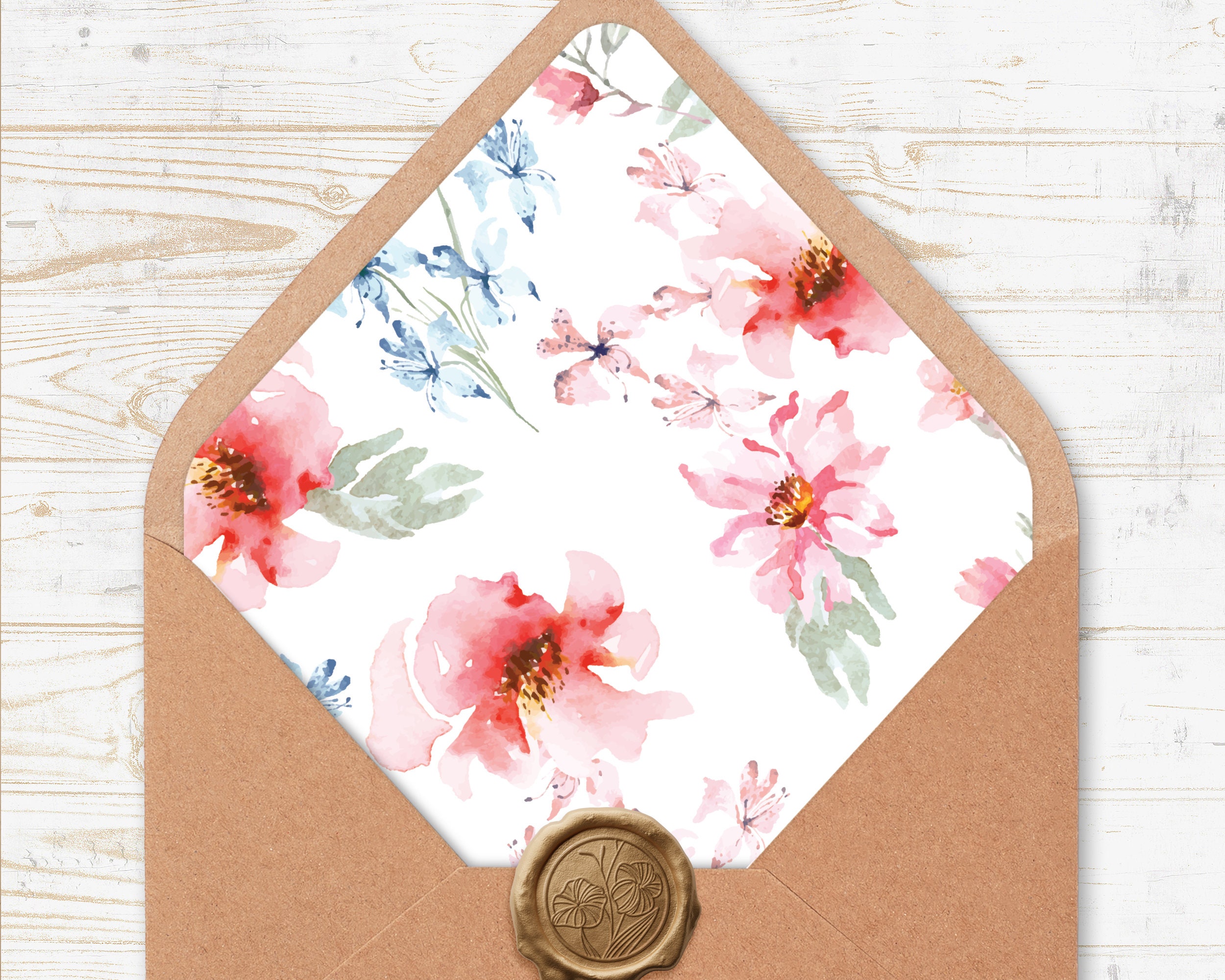 Envelope Liner Template, Wildflower Pattern, Printable Envelope Liner ...