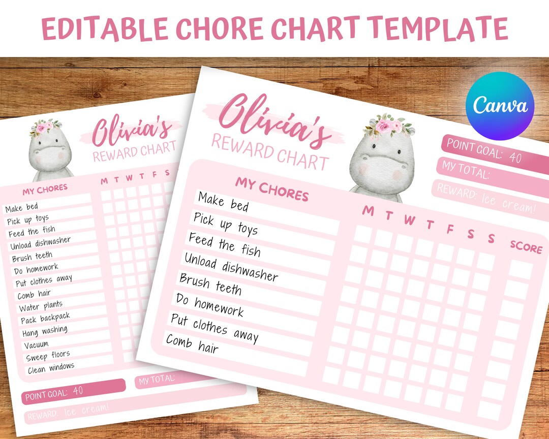 Editable Kids Chore Chart, Allowance Checklist (canva Template) - Etsy