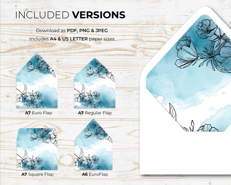 Envelope Liner Template, Printable Envelope Liner, Instant Download, Wedding Envelope Liners, A7 ...