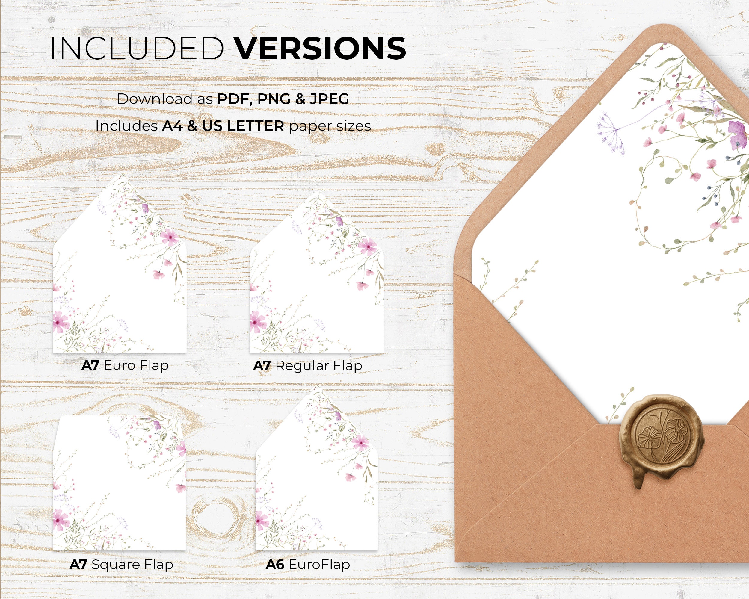 Envelope Liner Template Wildflower Pattern Printable - Etsy