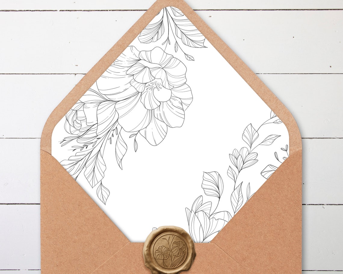 Envelope Liner Template, Hand Drawn Flowers, Printable Envelope Liner ...