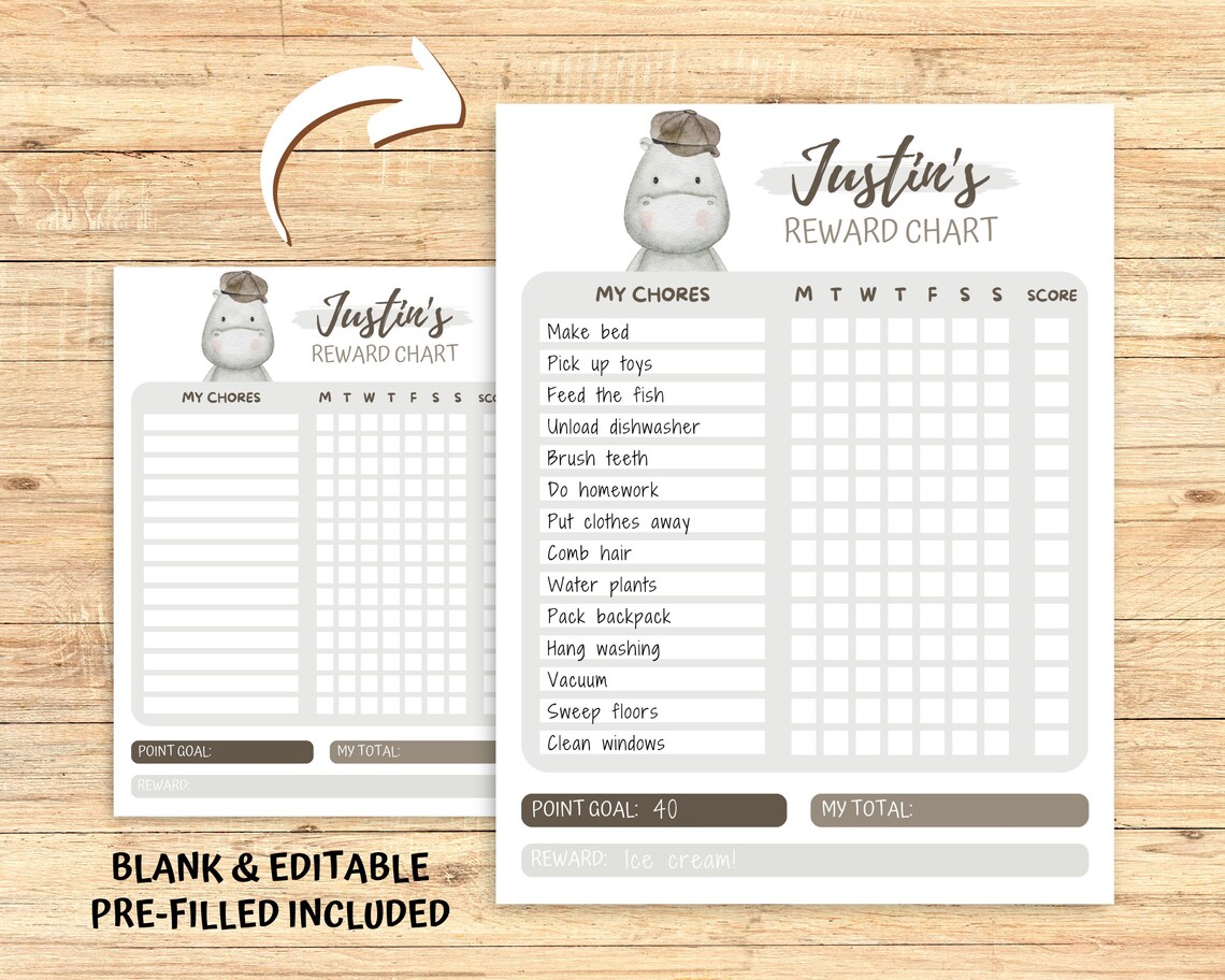 Editable Kids Chore Chart Template, Printable Allowance Tracker (canva ...
