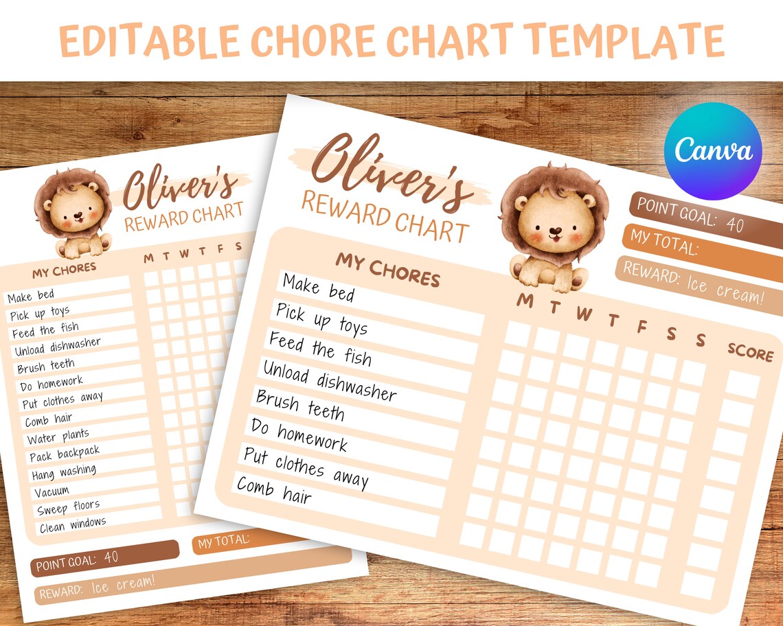 Chore Chart for Kids, Allowance Chore Chart, Chore Checklist, Chore ...